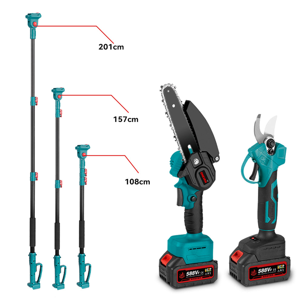 ONEVAN 2PCS Cordless Garden Tool Kit-6" Chainsaw+25mm Pruner with 2m ...